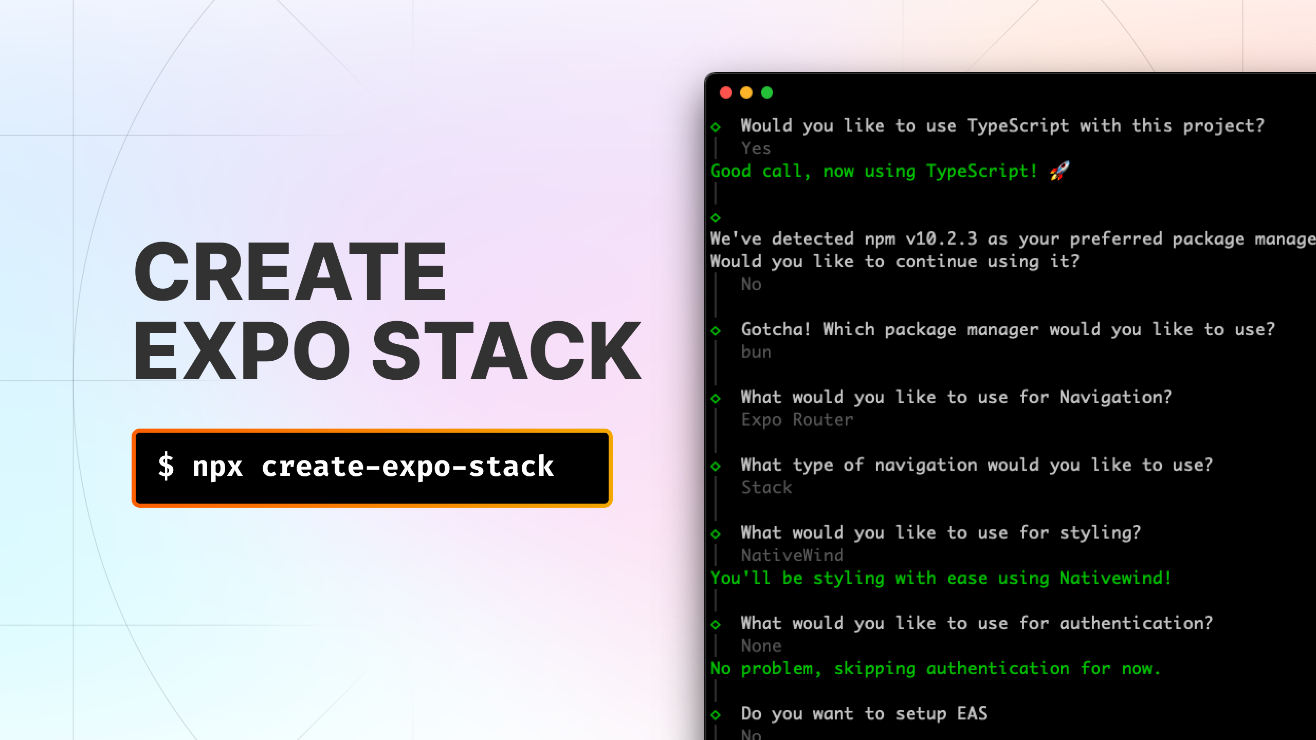 Create Expo Stack